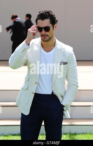David Gandy arriving at the Burberry fashion show, held in Hyde Park as ...