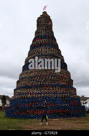 An unlit bonfire in the lower Shankill Road area of West Belfast ...