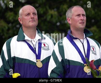 Martin Millar (left) and David Calvert, from Northern Ireland, show off ...