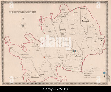 Hertfordshire antique county map by J & C Walker. Railways & boroughs ...