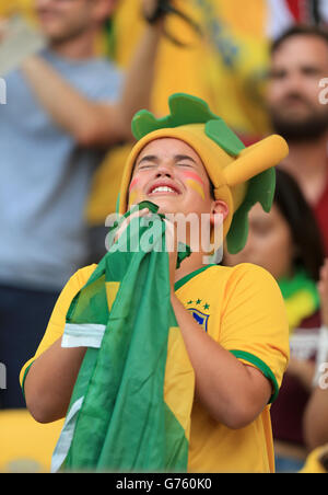 A Colombia fan reacts before the World Cup Group K soccer match between ...