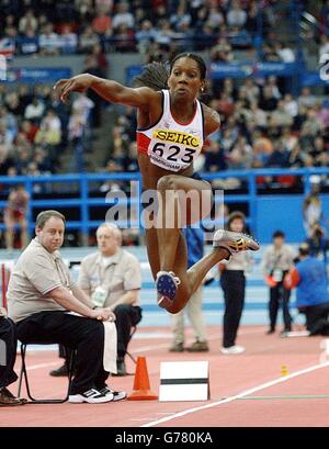 Britain's Ashia Hansen competes in the final of the Women's triple jump ...