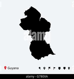Location of Guyana on the world map, marked with Guyana flag pin. Cartographic vector ...