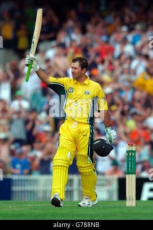 Australian captain Ricky Ponting celebrates his century during day one ...