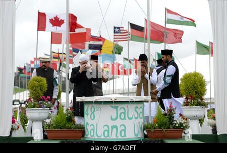 Muslims at prayer during Jalsa Salana in Alton, Hampshire, UK. An ...