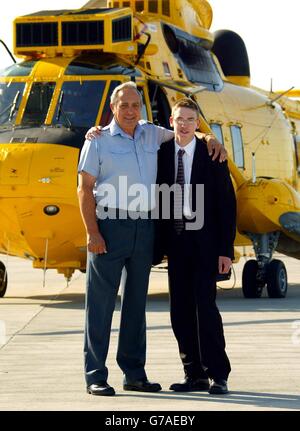 RAF Rescue Winchman, Bob Pountney with 16-year-old Sam Harcus at RAF ...