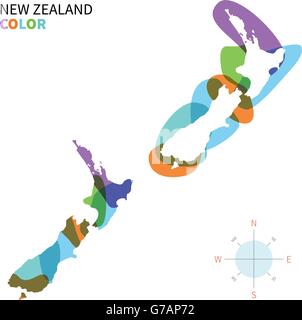 Colorful New Zealand political map with clearly labeled, separated ...