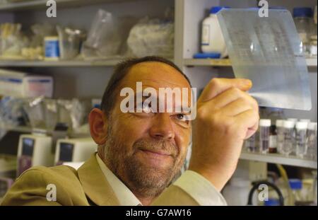 Professor Sir Alec Jeffreys show a copy of the first DNA fingerprint ...