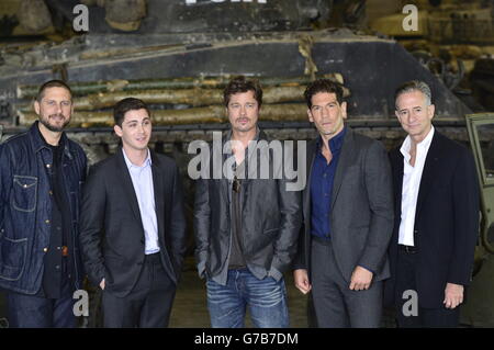 (left to right) writer/director David Ayer, Logan Lerman Brad Pitt, Jon ...