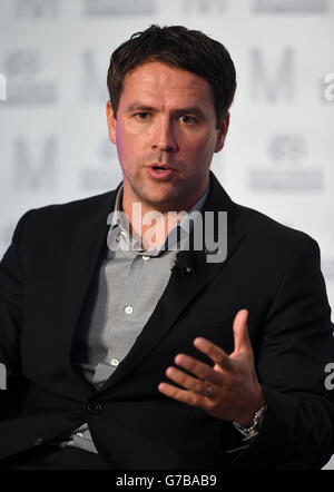 Michael Owen speaks, during day two of the SoccerEX Convention at the ...