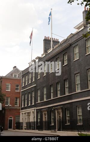 The Saltire flag is flown over 10 Downing Street in central London, the ...