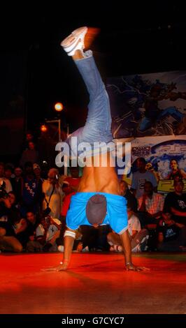 Contestants competing during the team event at the PS2 UK B-Boy ...