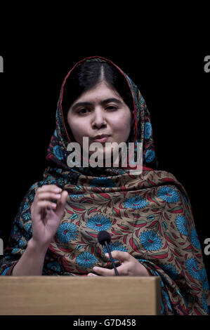 Education campaigner Malala Yousafzai speaks at a press conference held ...
