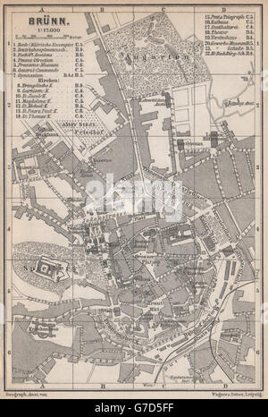 BRNO (BRUNN BRÜNN) antique town city plan mesta. Czech Republic mapa ...