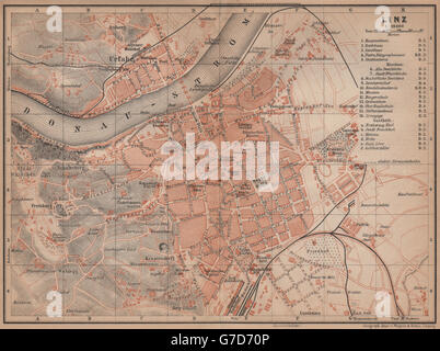 LINZ antique town city plan stadtplan. Austria Österreich karte, 1896 ...