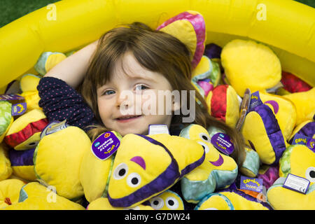 Isla Cooney, aged 3, plays with the brand new CBeebies Chatty Bugbies ...