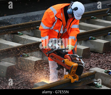 New rail tracks are installed at Shawfair station as Network Rail has ...