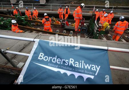 New rail tracks are installed at Shawfair station as Network Rail has ...