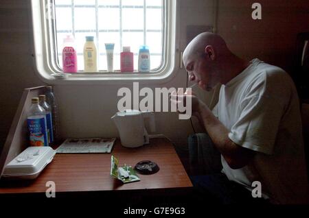 The prison ship HMP Weare at Portland Harbour in Dorset England UK ...
