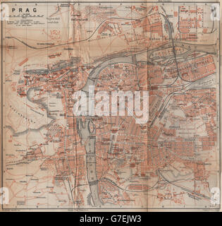 PRAGUE PRAG PRAHA antique town city plan mesta. Czech Republic mapa ...