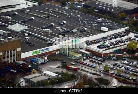 An aerial view of a Large Asda Store Stock Photo - Alamy