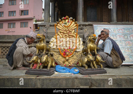 A royal antique throne is put on display at Patan Durbar Square in ...