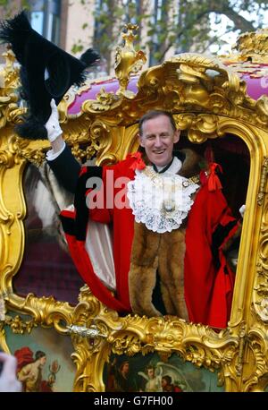 Lord Mayor of London waving with his hat from his gold coach during the ...