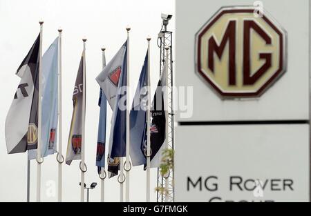 Flags flying outside the MG Rover factory in Longbridge, Birmingham. MG ...