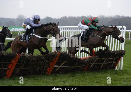 Different Gravey (left) ridden by jockey Nico de Boinville jumps the ...