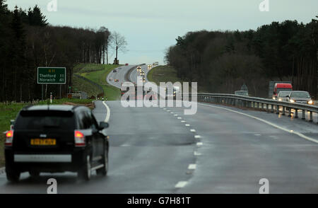 The new dual carriage way of the A11 at at the five ways roundabout at ...