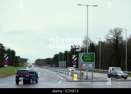 The new dual carriage way of the A11 at at the five ways roundabout at ...