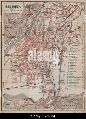 INNSBRUCK antique town city plan stadtplan. Austria Österreich karte ...