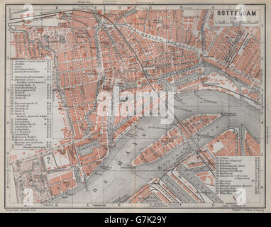 ROTTERDAM antique town city stadsplan. Netherlands kaart. BAEDEKER ...