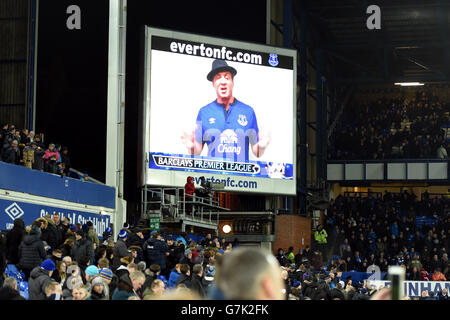 Everton fan Sylvester Stallone on the giant screen at Goodison Park ...