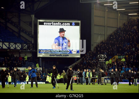 Everton fan Sylvester Stallone on the giant screen at Goodison Park ...