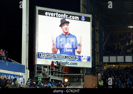 Everton fan Sylvester Stallone on the giant screen at Goodison Park ...