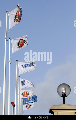 A general view of the Sunderland flags outside the Stadium of Light ...