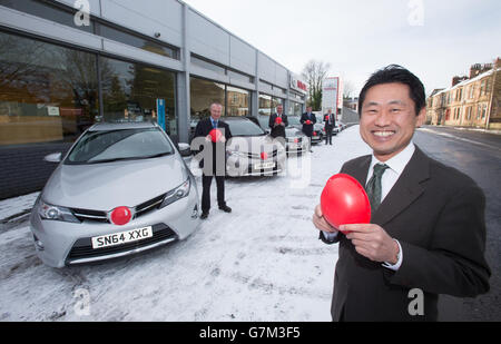 SDM Red Nosed Toyota cars at a Toyota showroom in Falkirk, Scotland ...