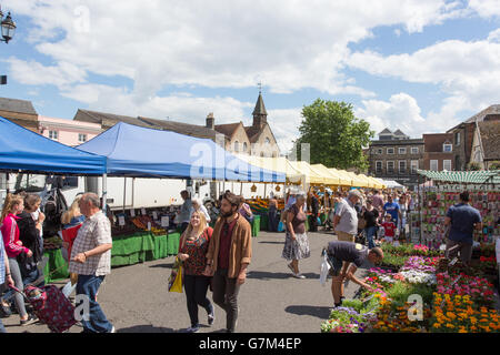 Market stalls, Buttermarket, Bury St Edmunds, Suffolk, England Stock ...
