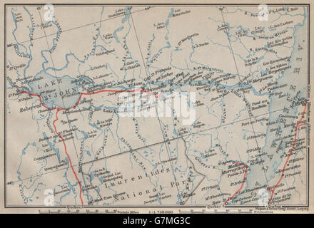 Lake St. John. Lac Saint-Jean. Quebec. Canada 1885 old antique map plan ...
