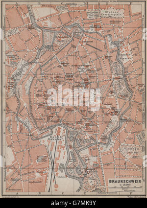 BRAUNSCHWEIG town city stadtplan. Brunswick. Lower Saxony karte, 1900 ...