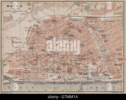 MAINZ antique town city stadtplan. Rhineland-Palatinate. Mayence karte ...