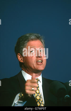 President Bill Clinton gives a thumbs up to the crowd at the Iowa ...