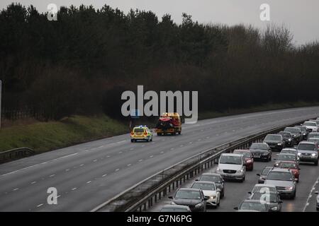 M40 crash. Cars are removed from a multiple car crash on the M40 ...