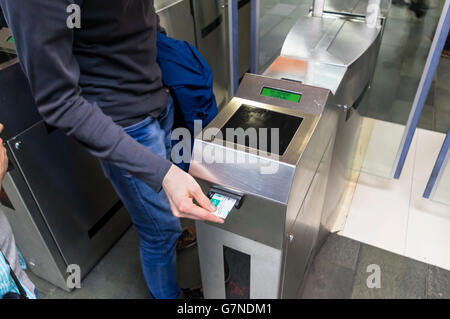 Metro ticket checking machine Stock Photo - Alamy