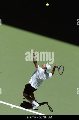Roger Federer of Switzerland during the first round of Roland-Garros ...