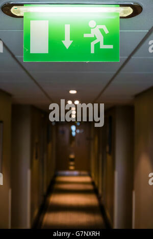 Hotel corridor, emergency exit sign, Miami, Florida, USA Stock Photo ...
