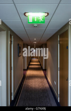 Hotel corridor, emergency exit sign, Miami, Florida, USA Stock Photo ...