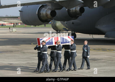 Royal Air Force personnel carry squadron flags inside Westminster Abbey ...