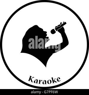 Karaoke womans silhouette icon. Thin circle design. Vector illustration ...